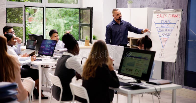 Manager Explaining Sales Funnel Marketing Presentation Stock Image ...