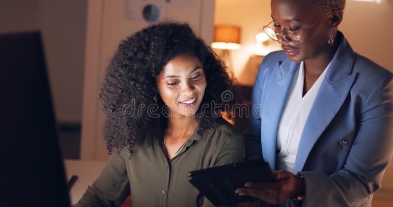 Manager, Feedback and Woman on Computer Working on Corporate Project ...