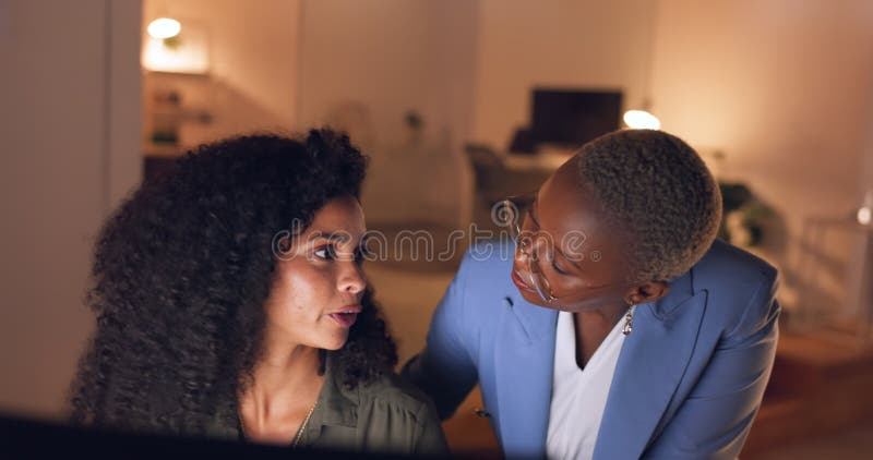 Manager, Feedback and Woman on Computer Working on Corporate Project ...