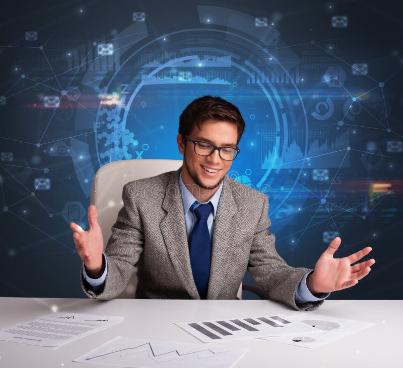 Manager in Front of the Office Desk with Communication Concept Stock ...