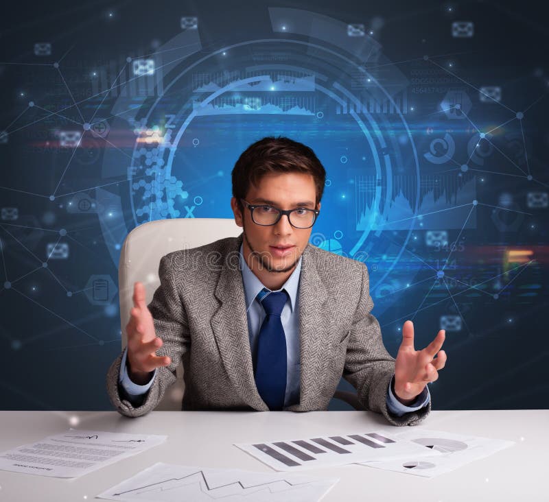 Manager in Front of the Office Desk with Communication Concept Stock ...