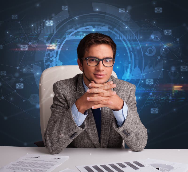 Manager in Front of the Office Desk with Communication Concept Stock ...