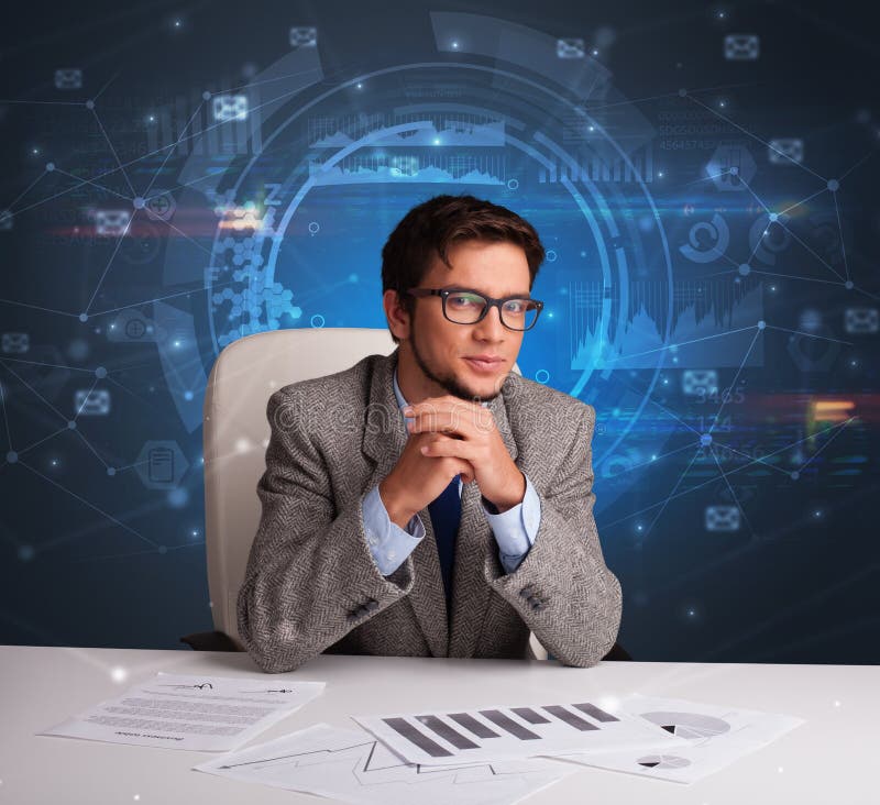 Manager in Front of the Office Desk with Communication Concept Stock ...