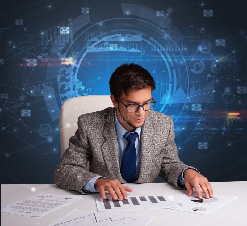 Manager in Front of the Office Desk with Communication Concept Stock ...