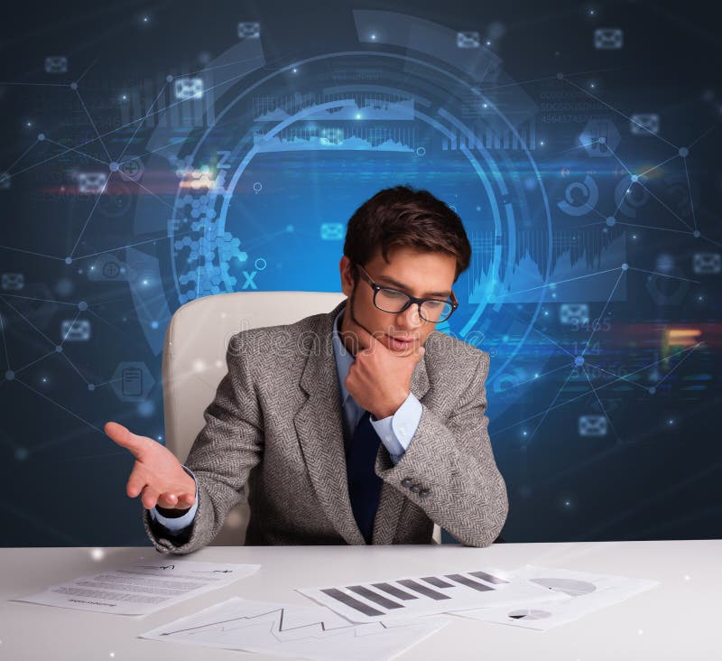 Manager in Front of the Office Desk with Communication Concept Stock ...