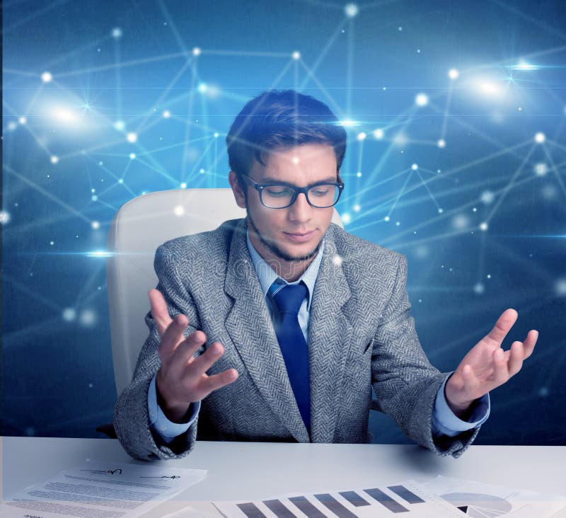 Manager in Front of the Office Desk with Link Concept Stock Photo ...