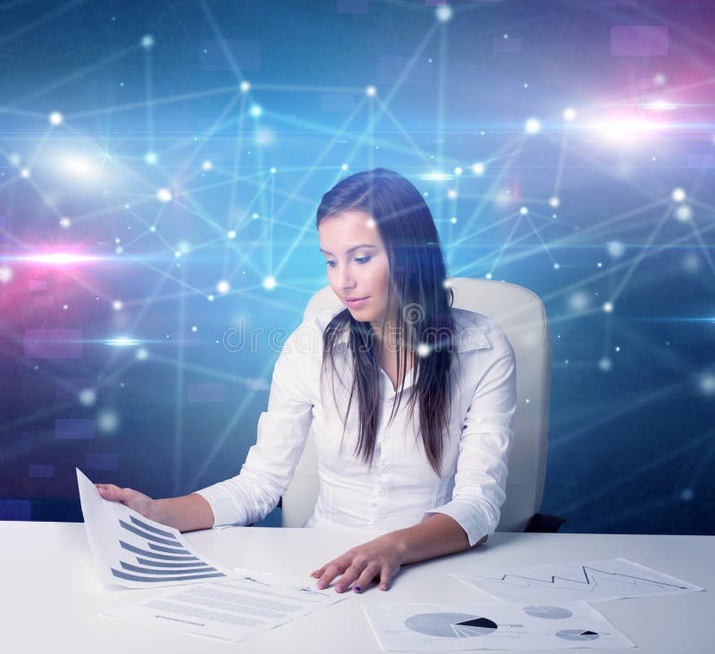 Manager in Front of the Office Desk with Link Concept Stock Image ...