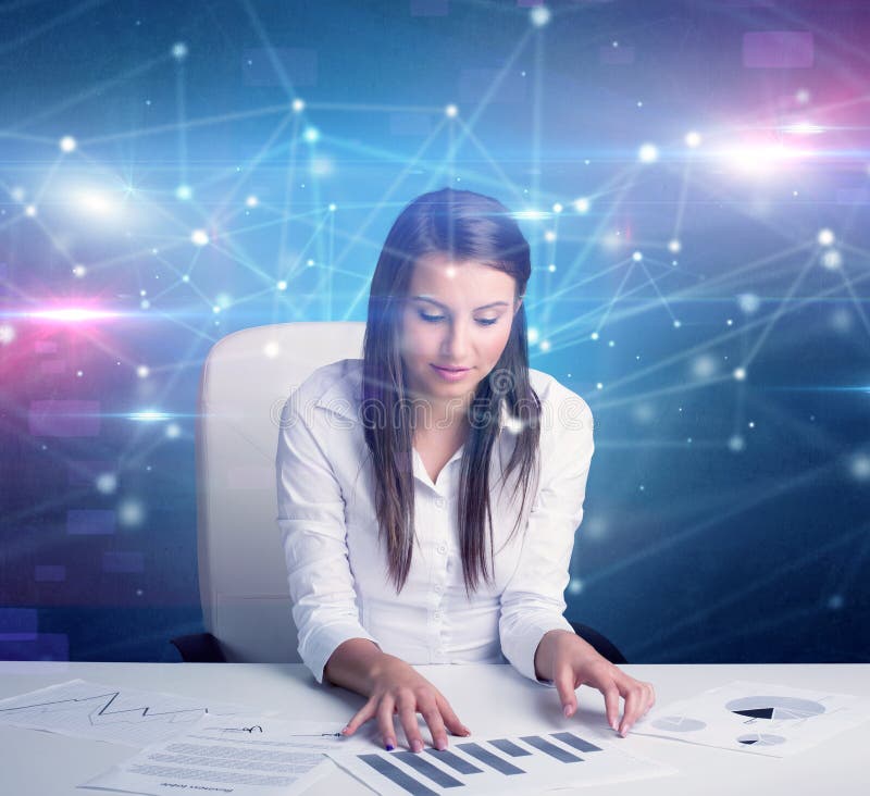 Manager in Front of the Office Desk with Link Concept Stock Image ...