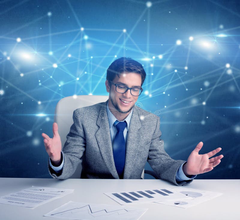 Manager in Front of the Office Desk with Link Concept Stock Photo ...