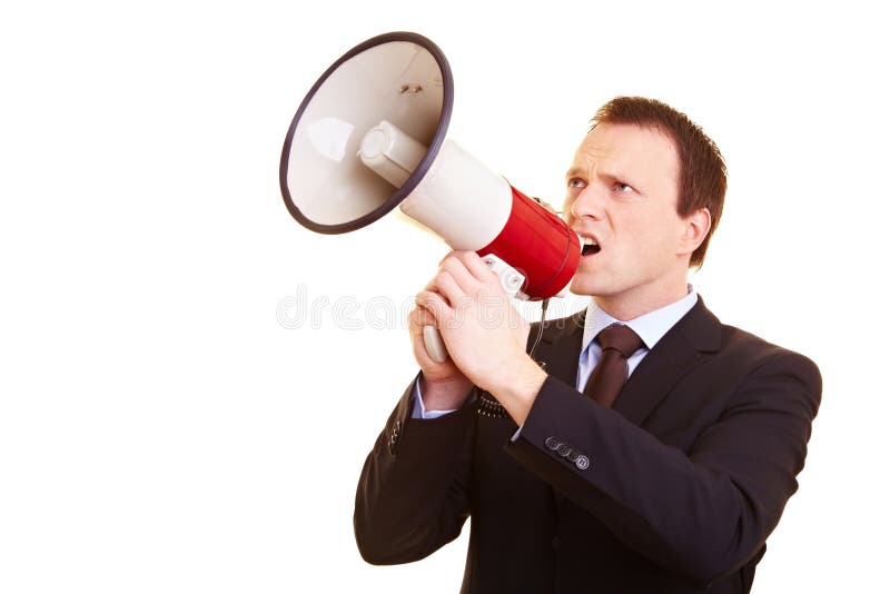 Manager Giving Orders with Megaphone Stock Image - Image of noise, chef ...