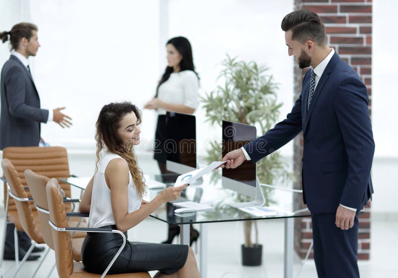 Manager Handing the Employee the Document Stock Photo - Image of ...