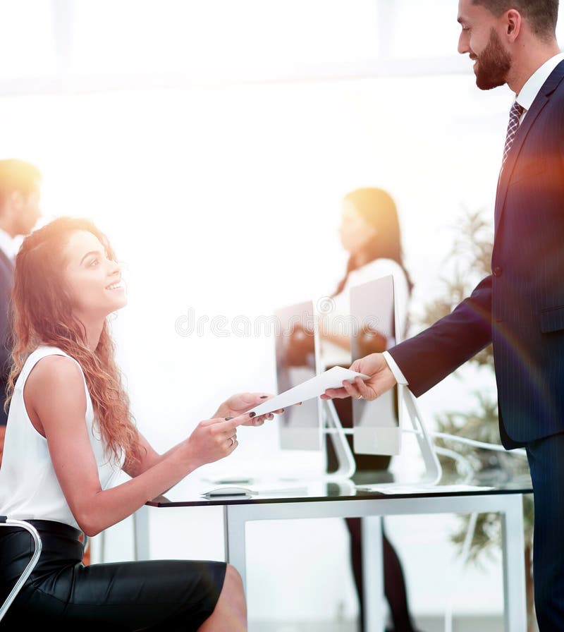 Manager Handing the Employee the Document Stock Photo - Image of adult ...