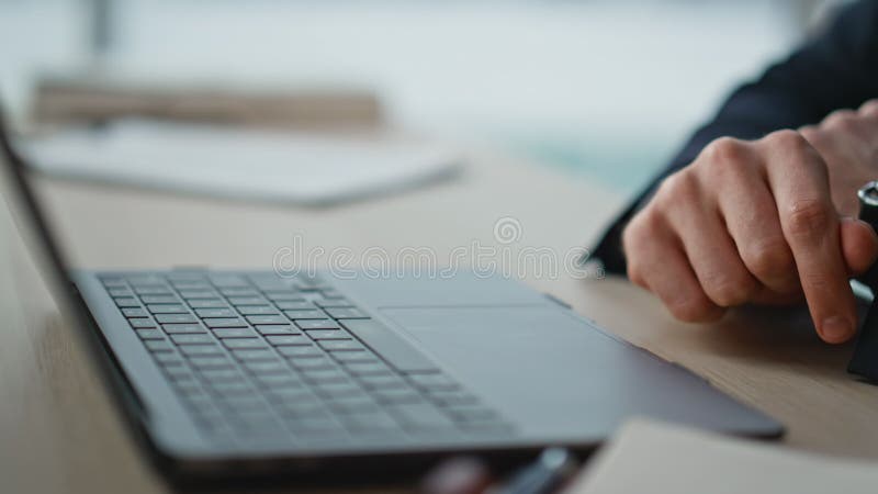Manager Hands Using Touchpad Laptop at Office Workspace Focused on Task ...