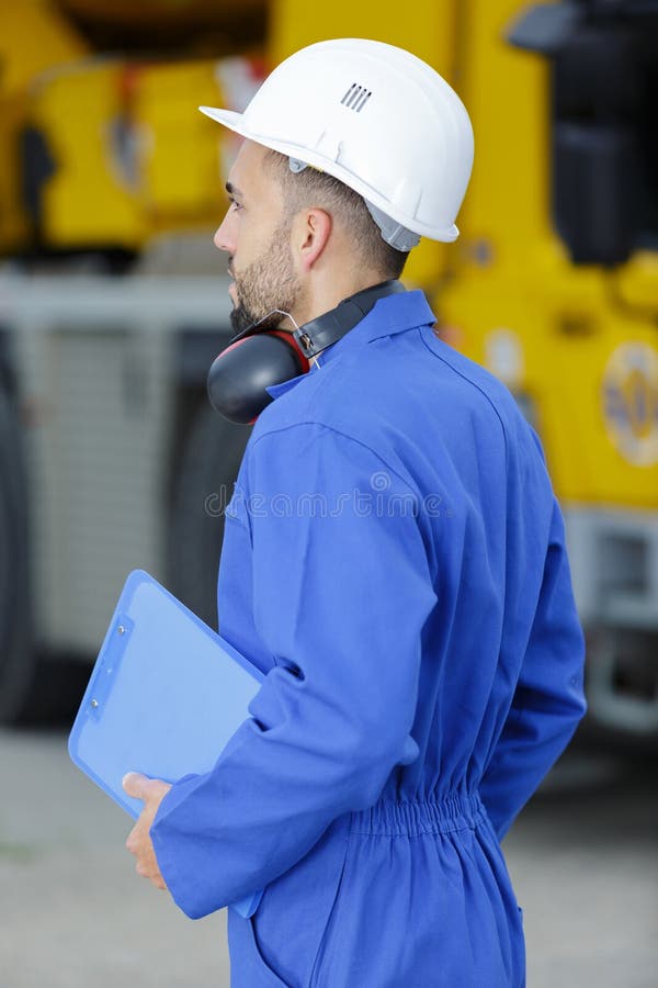 Manager in Helmet with Clipboard Looking at Factory Stock Image - Image ...