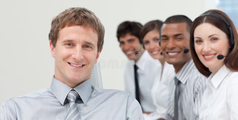 Manager and His Team Smiling at the Camera Stock Image - Image of ...