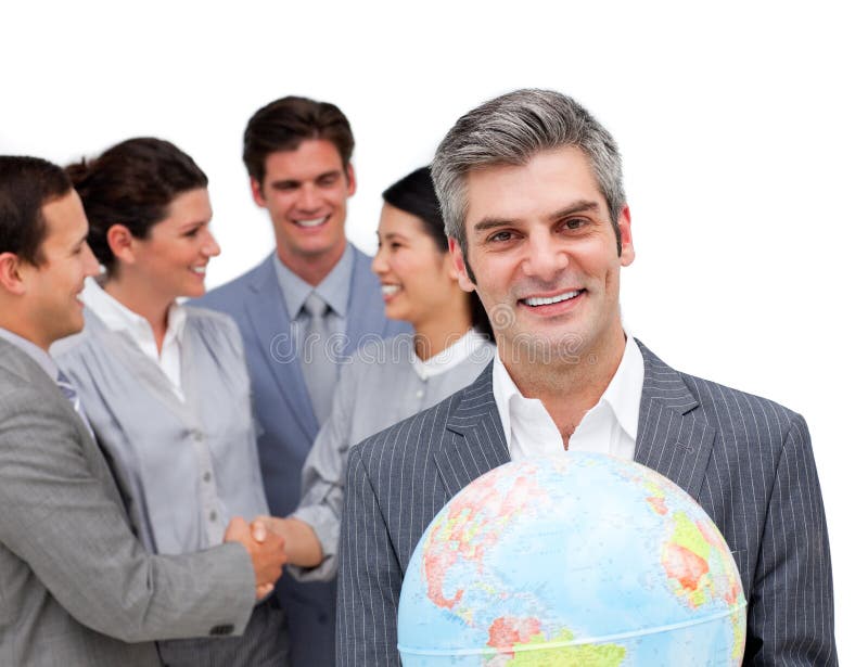 Manager Holding Globe His Team Stock Photos - Free & Royalty-Free Stock ...