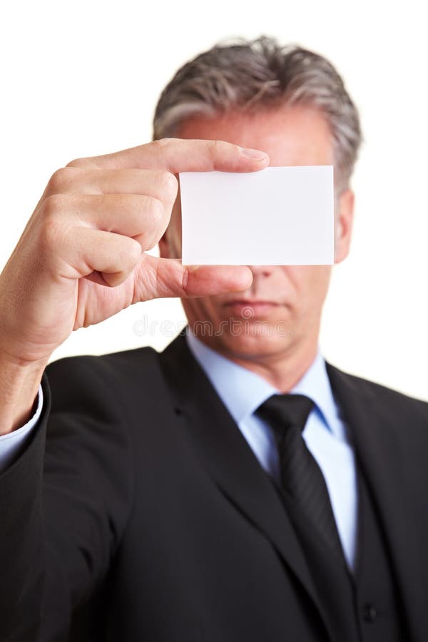 Manager Holding White Business Card Stock Image - Image of idea, card ...