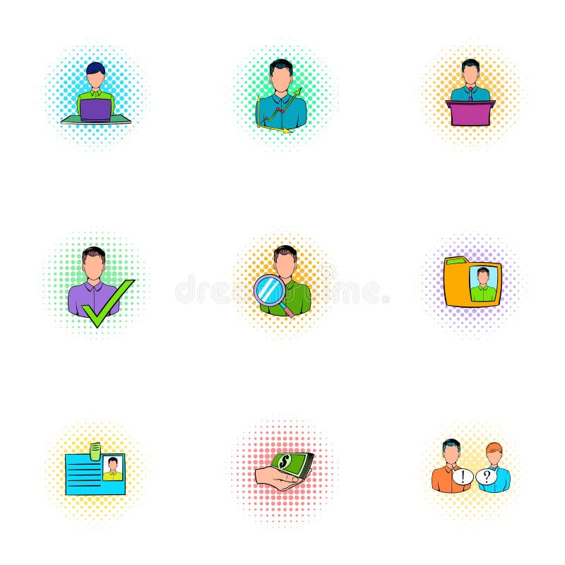 Manager Icons Set, Pop-art Style Stock Vector - Illustration of ...