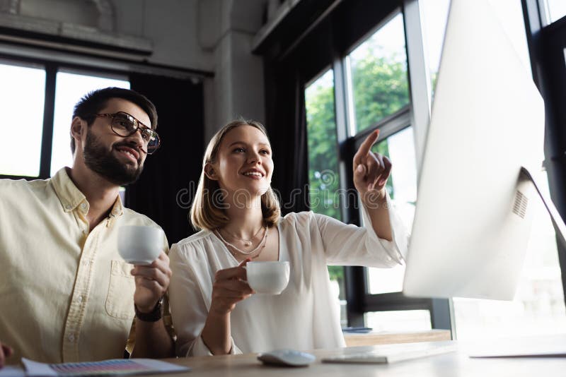 Manager and Intern with Coffee Looking Stock Image - Image of cups ...