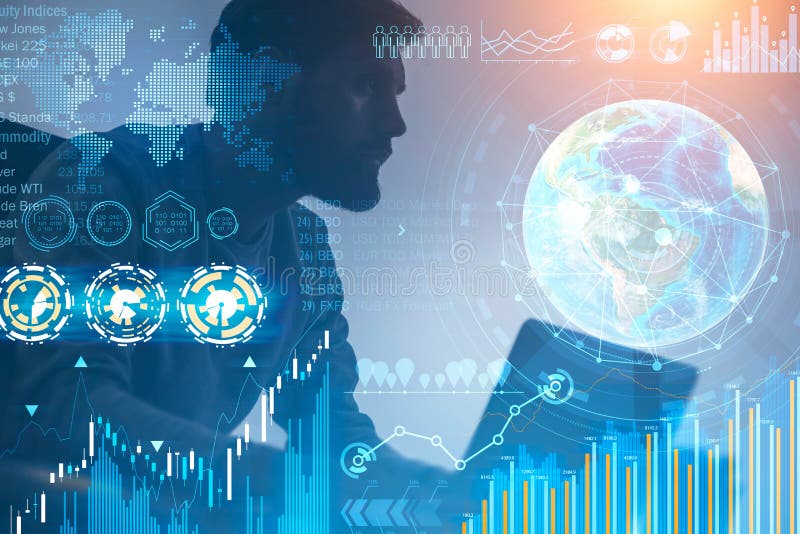 Manager with Laptop, Business Infographics Stock Photo - Image of ...