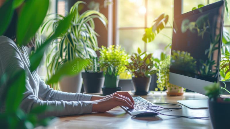 Manager Looking Plan by Using Laptop Rounded with Green Environmental ...
