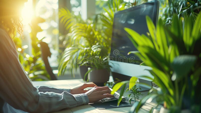 Manager Looking Plan by Using Laptop Rounded with Green Environmental ...
