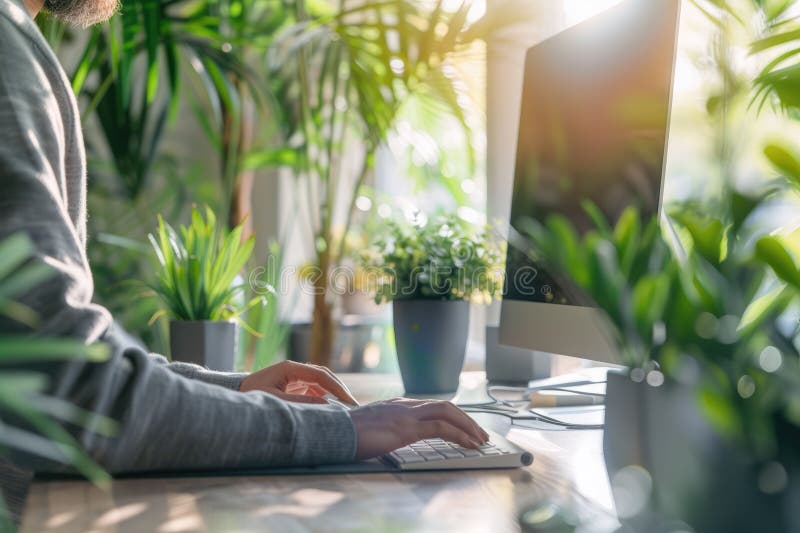 Manager Looking Plan by Using Laptop Rounded with Green Environmental ...