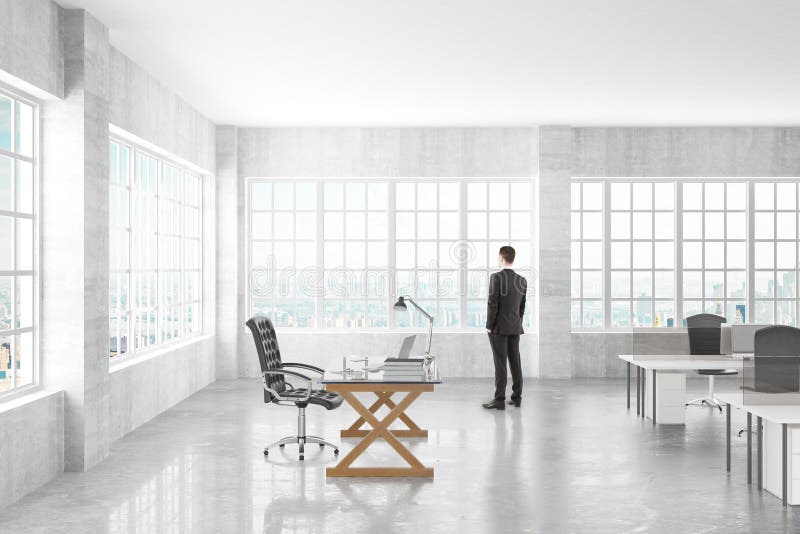 Manager Looking To the Window in a Open Space Office Stock Illustration ...