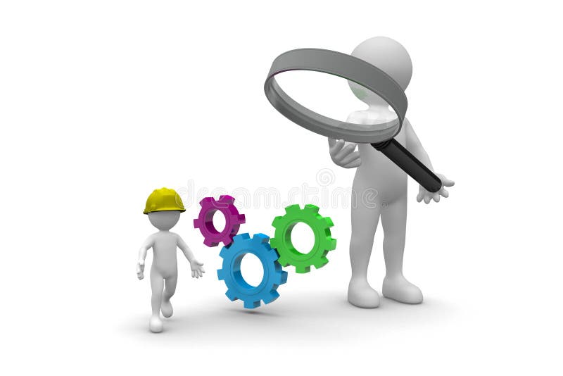 Manager with Magnifying Glass and Worker Stock Illustration ...