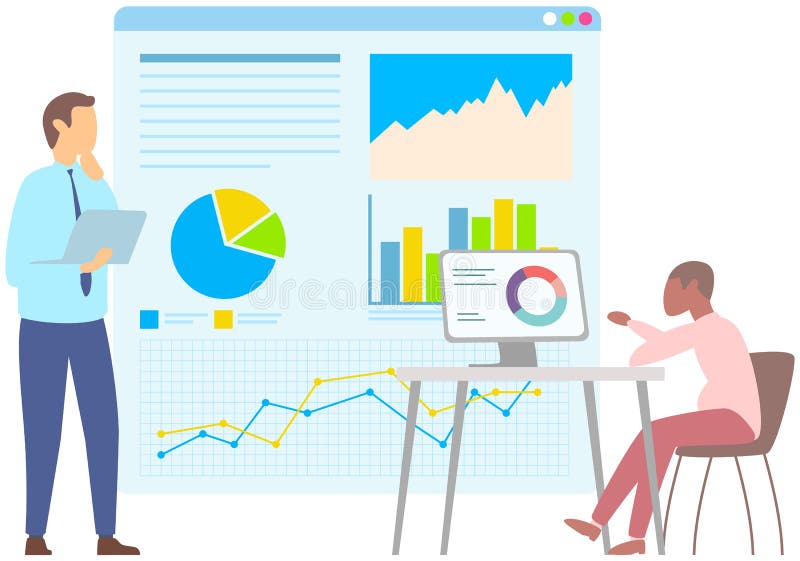 Manager Makes a Presentation of a Statistical Report. Analysis and ...