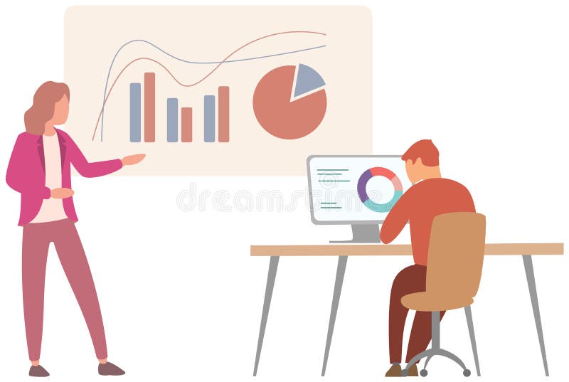 Manager Makes a Presentation of a Statistical Report. Analysis and ...