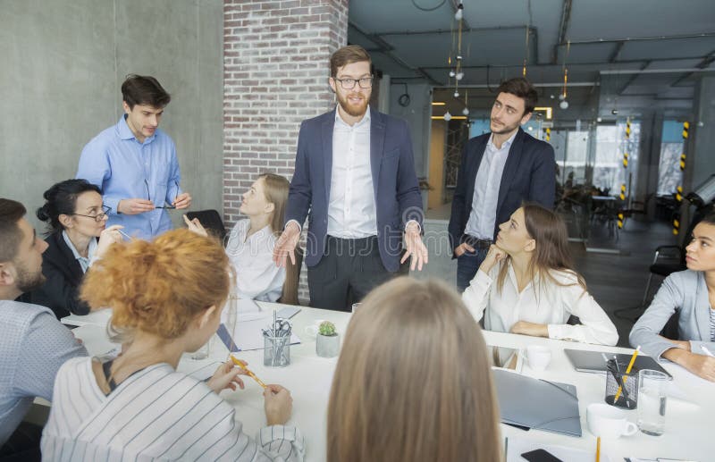 Manager Making Report during Business Meeting in Office Stock Image ...