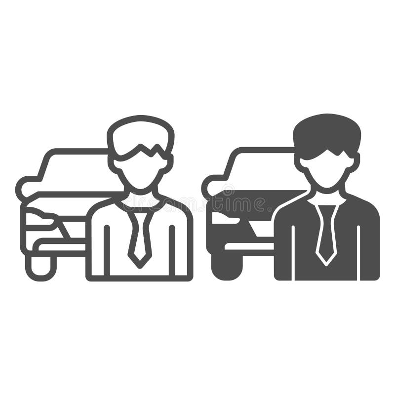 Manager Man with New Car Model Line and Solid Icon, Automobile Sales ...