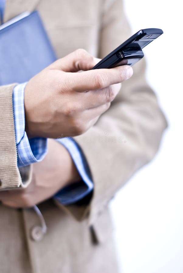 Three People Using Mobile Phones Stock Photo - Image of blue ...