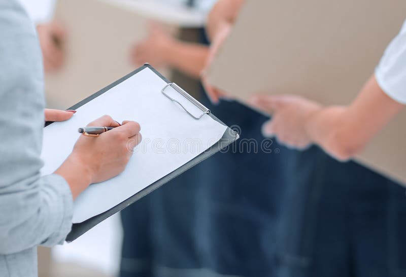 Manager and Movers Isolated on White Background. Stock Photo - Image of ...