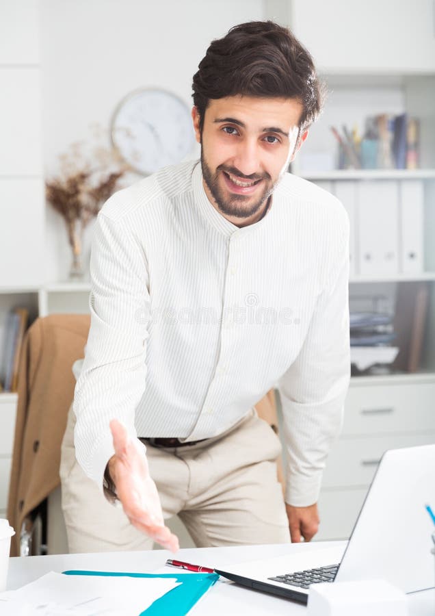 Manager Offering To Shake Hand at Office Stock Photo - Image of ...