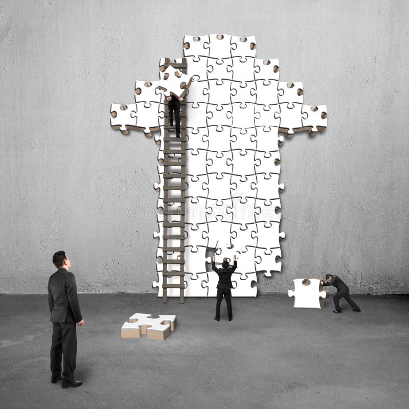 Manager Oversee Teamwork for Puzzles in Arrow Shape Stock Photo - Image ...