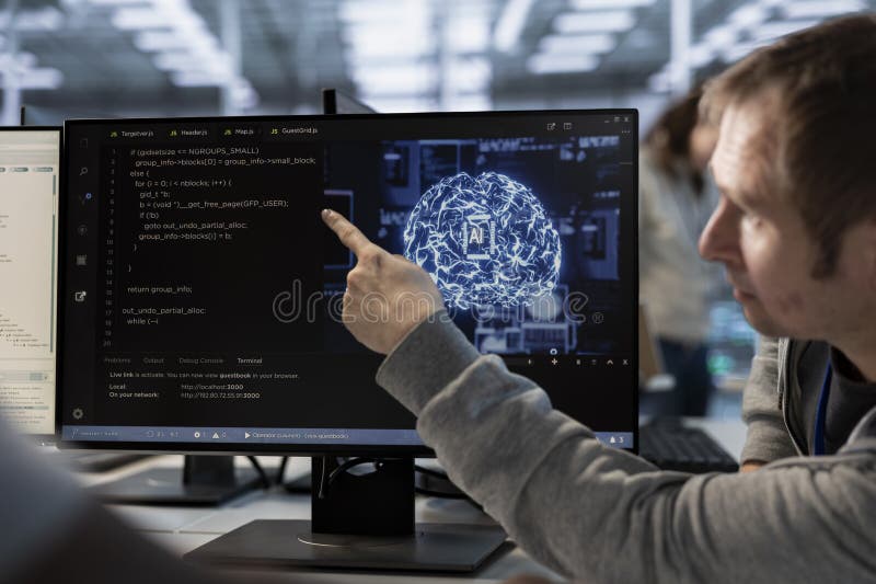 Supervisor Checking Progress Done by Worker in Server Hub Using AI Stock Photo - Image of ...