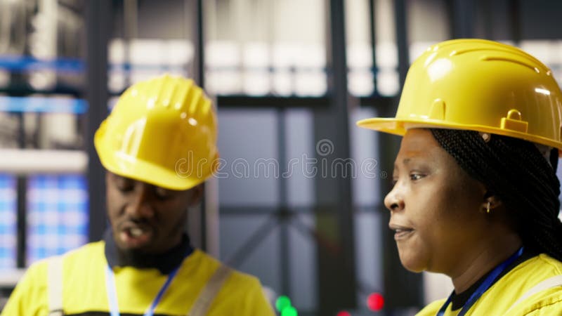 Manager Oversees Work Done by Worker in Smart Factory, Ensuring Quality ...