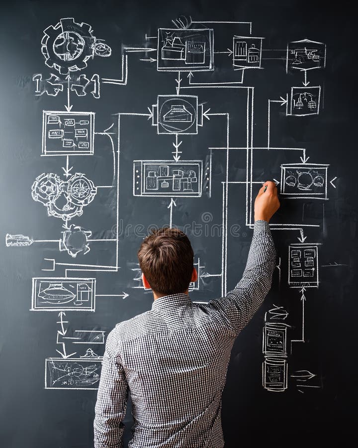 Manager Planning Workflow on Chalkboard Stock Illustration ...