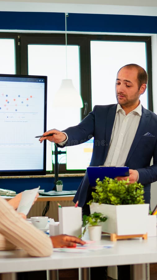 Manager Pointing on Digital Interactive Whiteboard with Growth Analysis ...