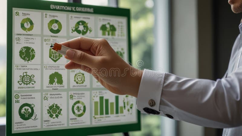 Manager Pointing at Green Economy and Sustainability Presentation with ...