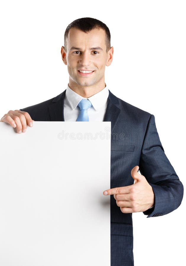 Smiling Businessman Pointing To a Blank Flipchart Stock Image - Image ...