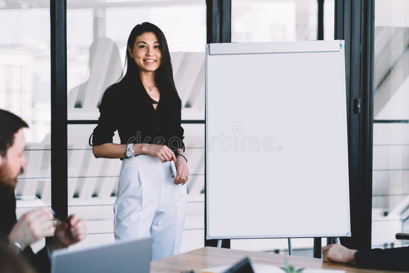 Manager during Presentation on Meeting with Employees Stock Photo ...