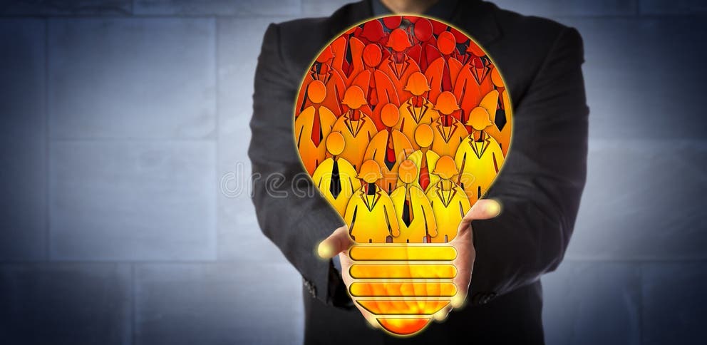 Manager Presenting Lightbulb of Virtual Workforce Stock Photo - Image ...