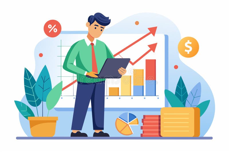 A Manager Reviews a Stagnant Sales Growth Chart while Using a Laptop in ...