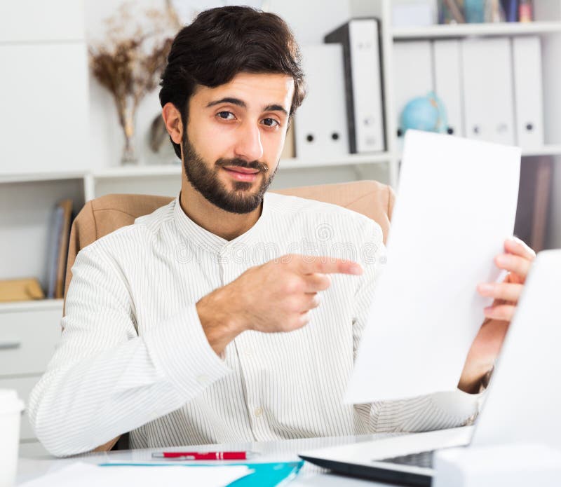 Manager Showing Documents at Office Stock Image - Image of contract ...