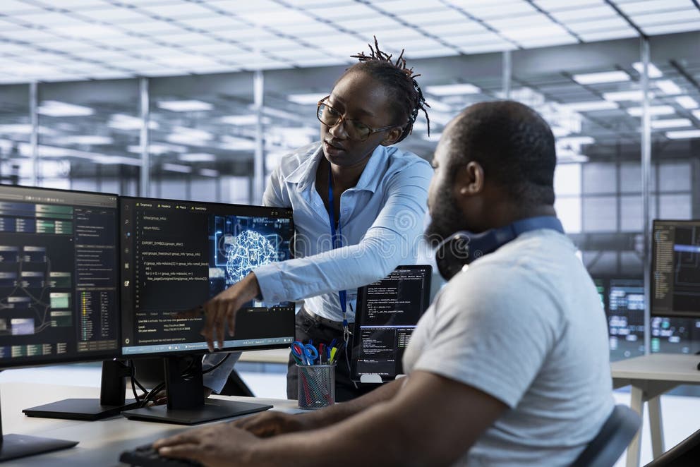 Manager Showing Engineer How To Finish Tasks in Data Center Stock Image ...