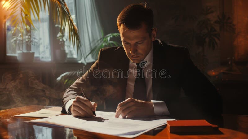 Manager Signing Contract, Realistic Image with Shallow Depth of Field ...