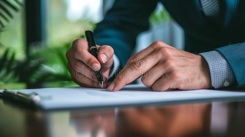 Manager Signing Contract, Realistic Image with Shallow Depth of Field ...